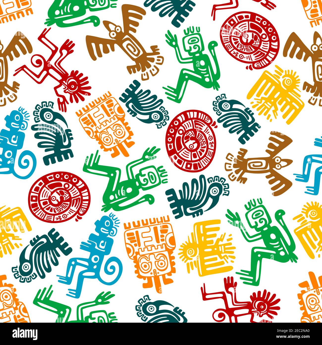 Ancient animal and bird totems of maya or aztec background with ...