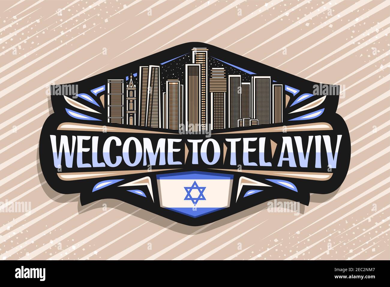 Vector logo for Tel Aviv, black decorative badge with illustration of ...