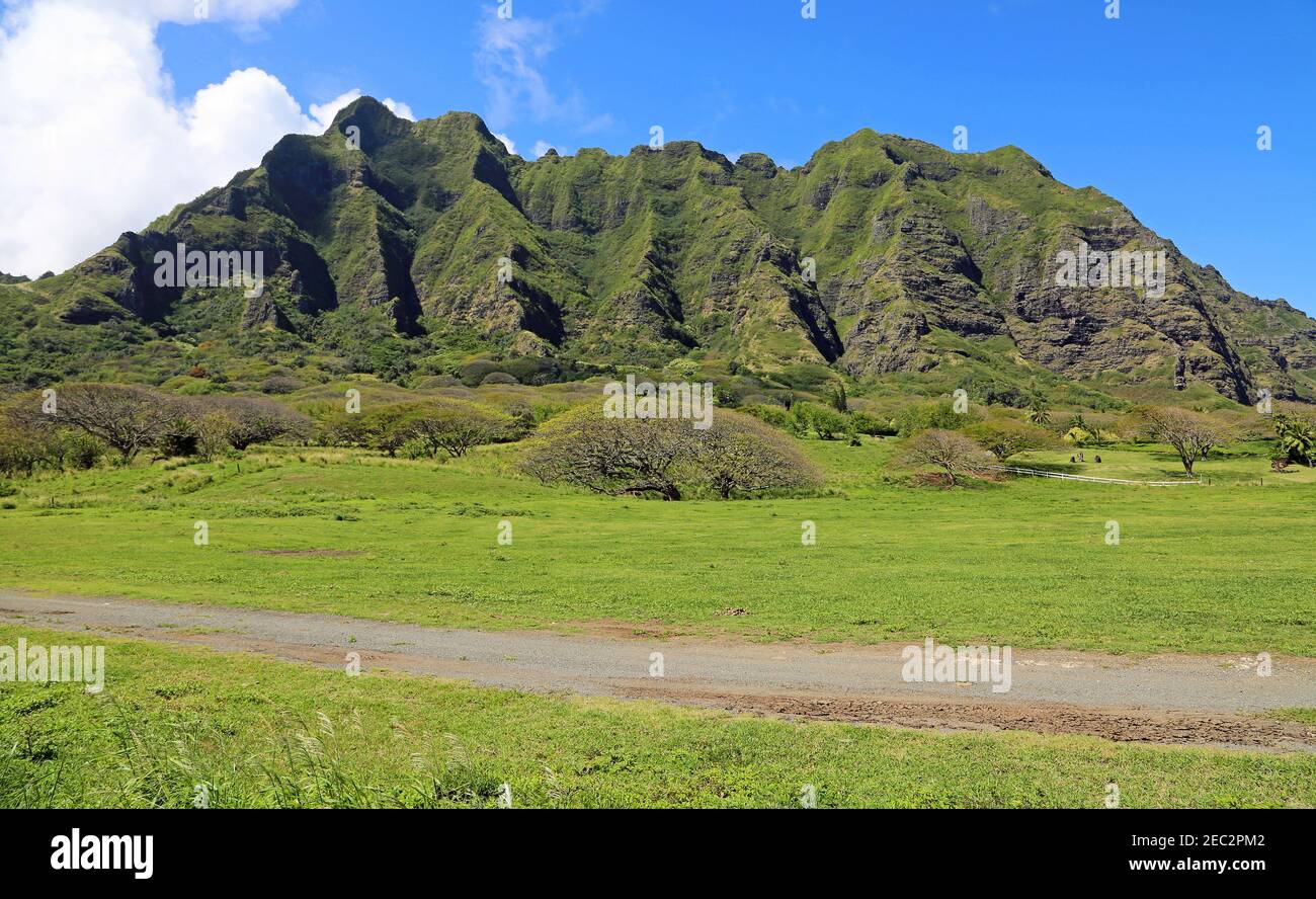 Kualoa ranch panorama - Oahu, Hawaii Stock Photo - Alamy