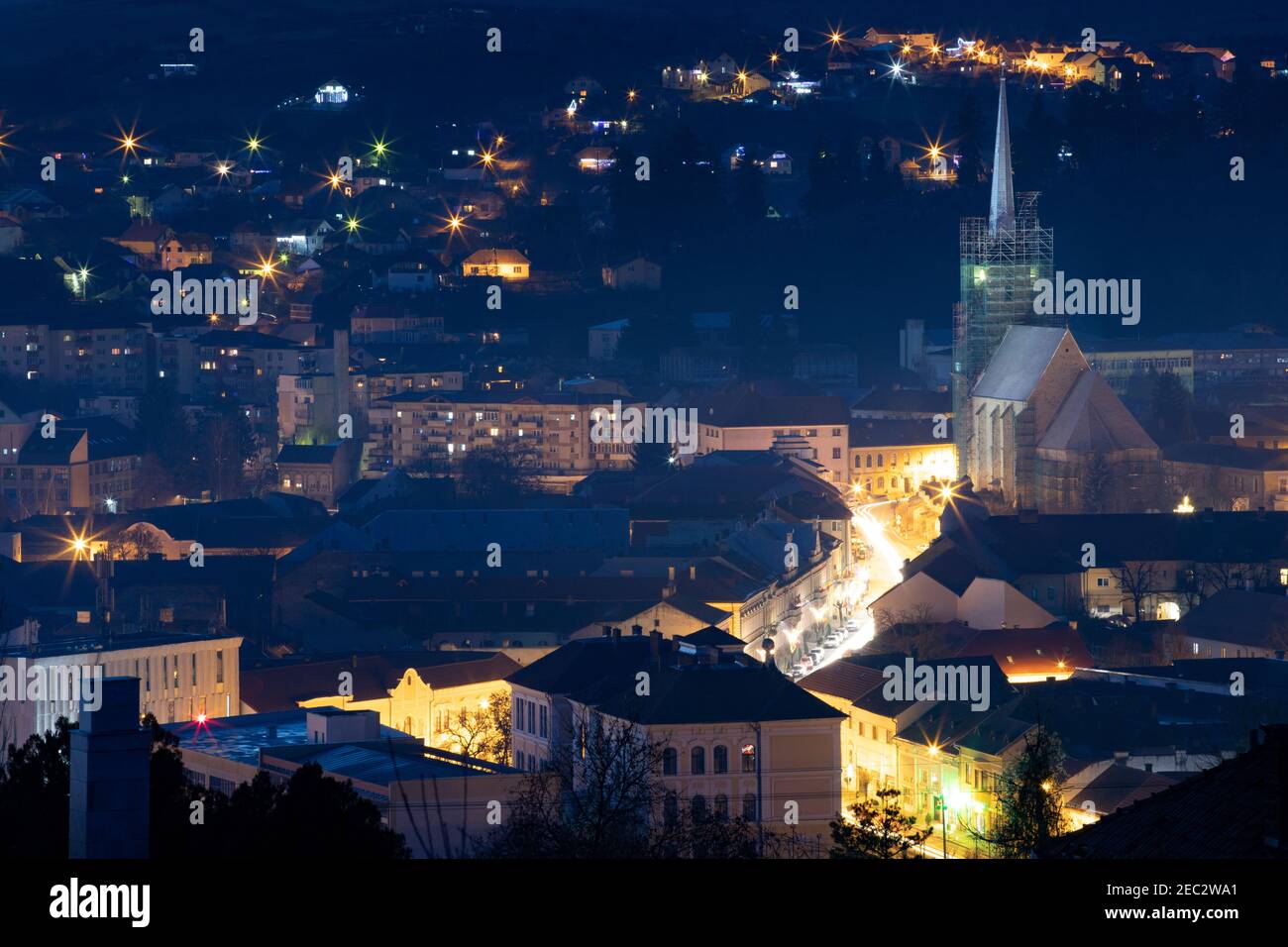 City Of Dej view from the hill at blue hour - Romania Stock Photo - Alamy