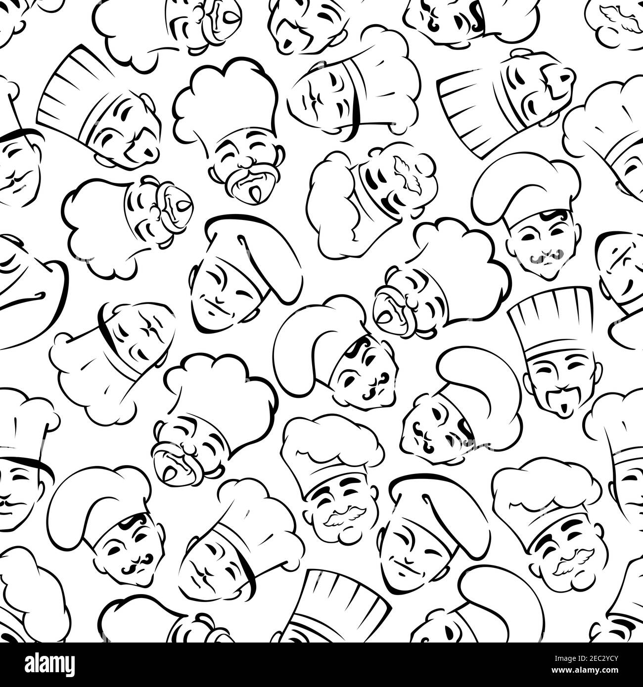 Smiling chefs in uniform toques seamless pattern. For restaurant ...
