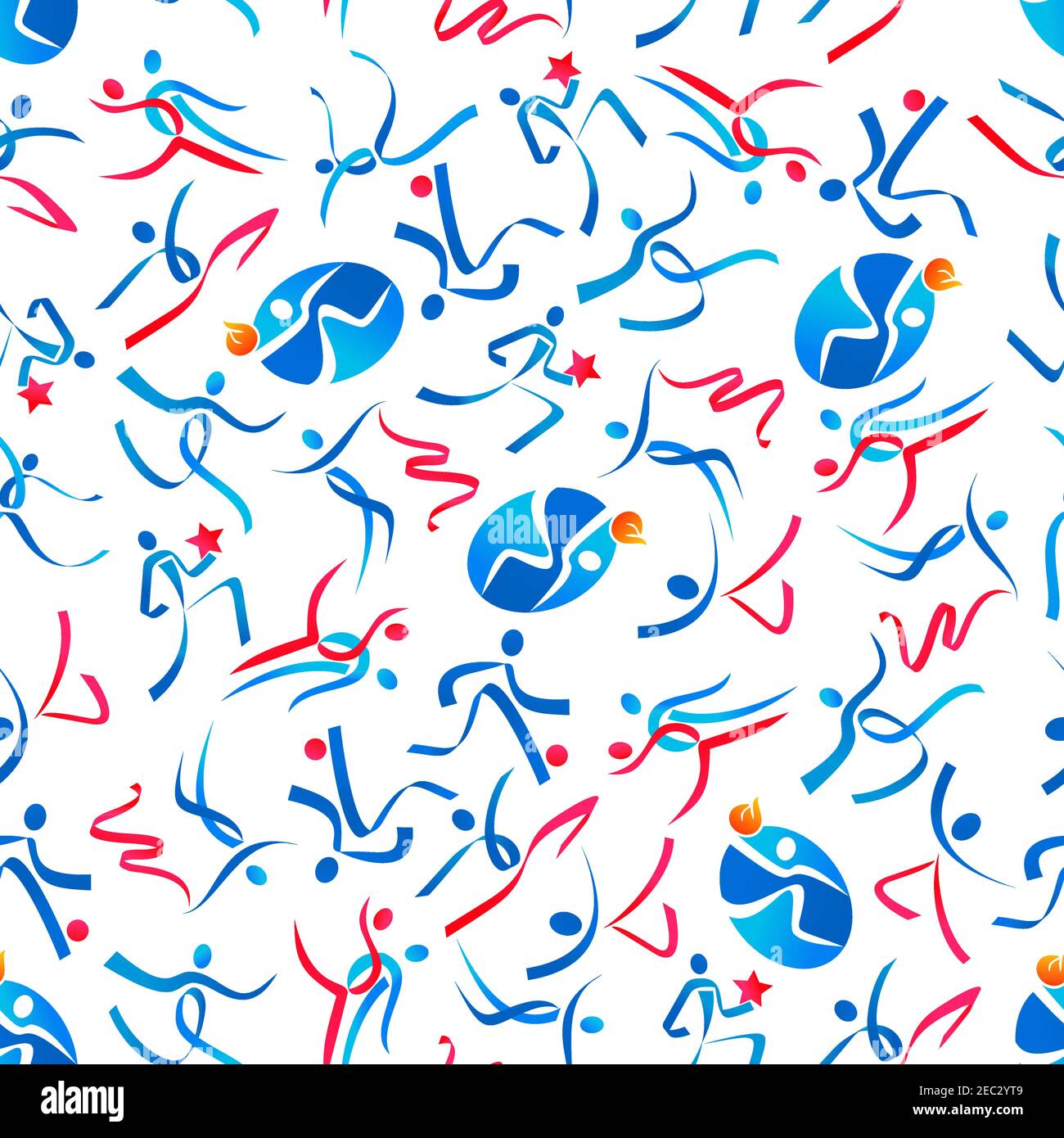Sporting seamless pattern of blue and red abstract ribbon silhouettes ...