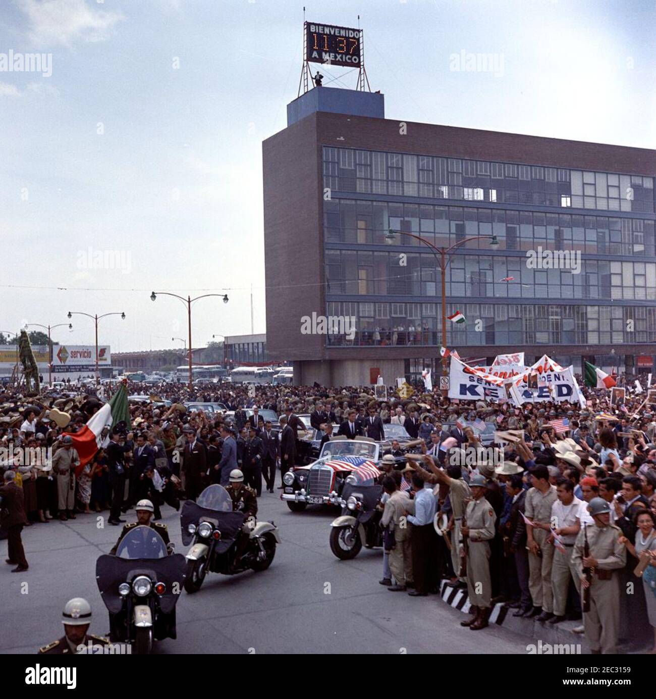 Trip to Mexico: Motorcade with President Kennedy, First Lady Jacqueline ...