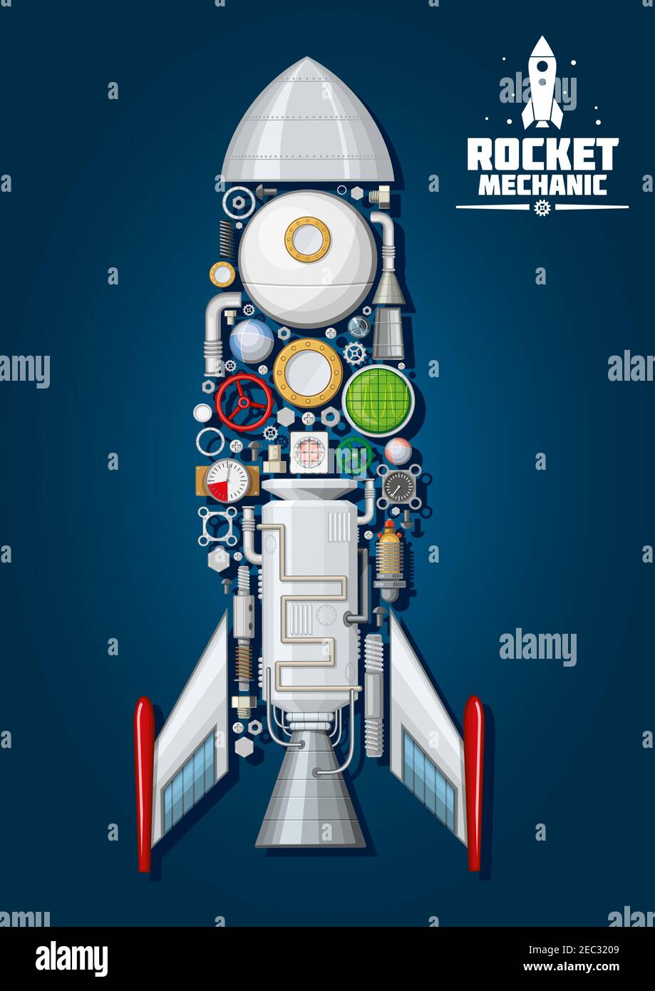 Rocket mechanics symbol of modern spaceship with detailed engine parts ...