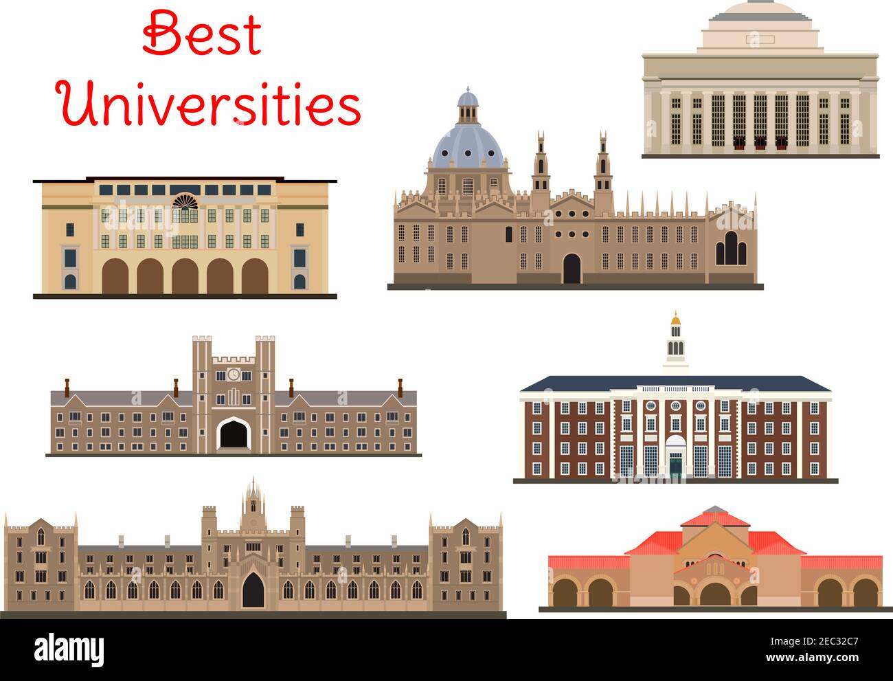 National universities buildings icons for education and architecture ...