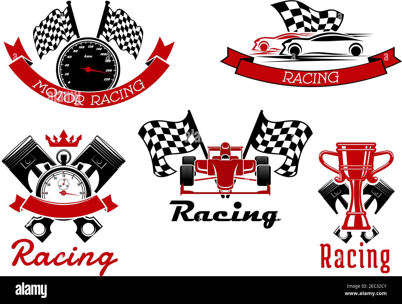 Auto racing sporting icons of sports cars and open wheel race car ...