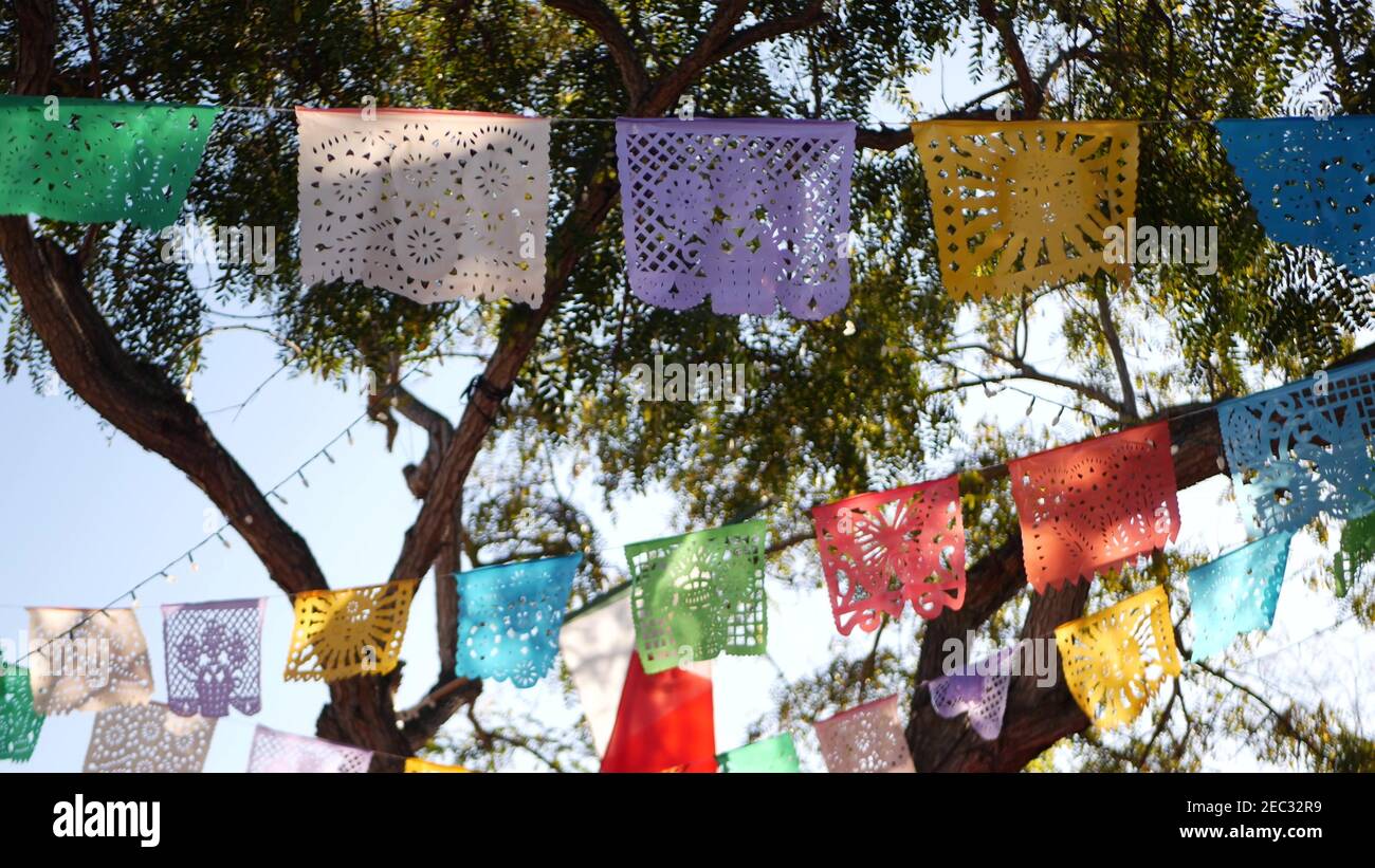 Colorful mexican perforated papel picado banner, festival colourful ...