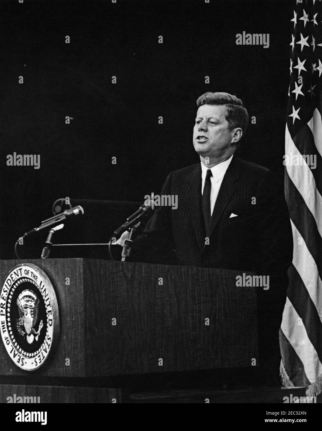 Press Conference, 4:00PM. President John F. Kennedy speaks from the ...
