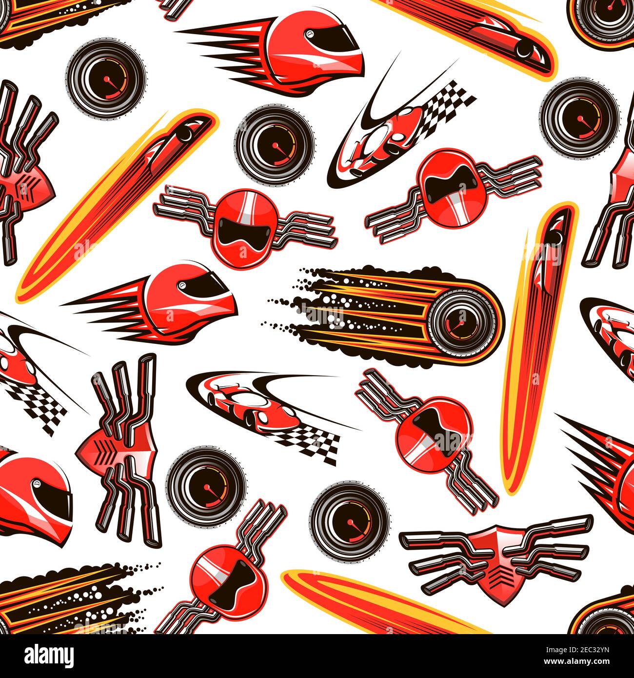Motosport seamless pattern background of red racing cars with speed ...