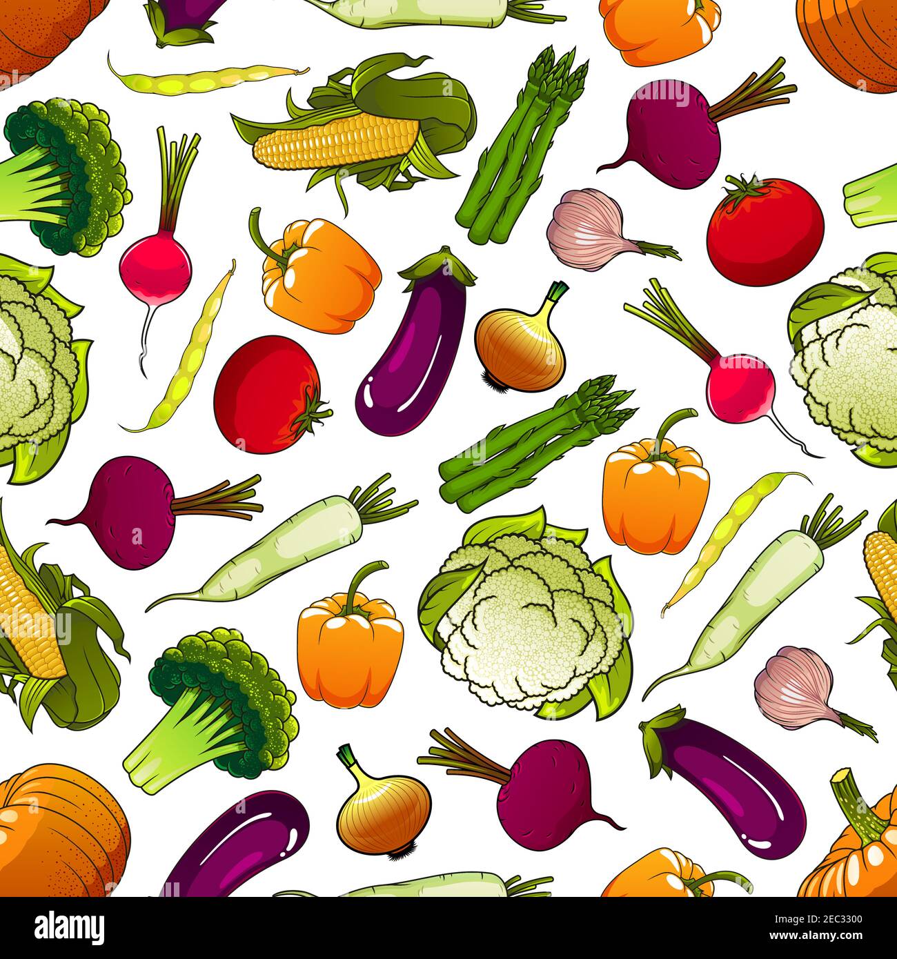 Healthy fresh vegetables background with cartoon seamless pattern of ...