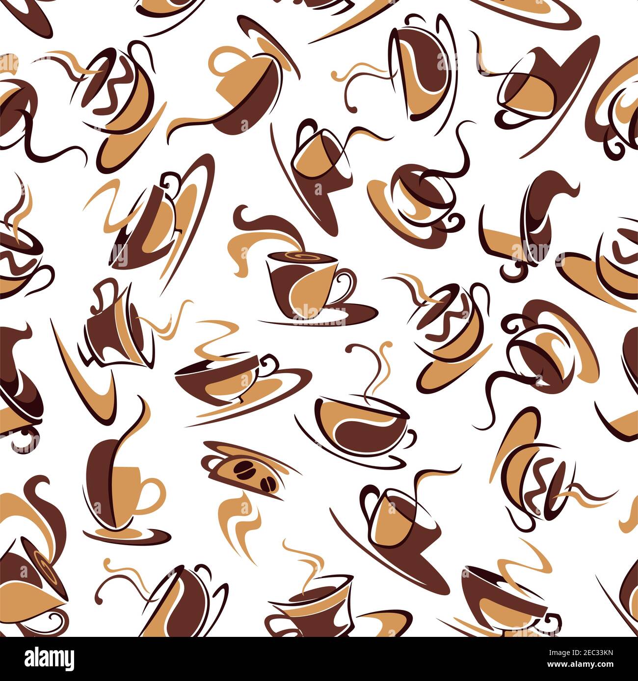 Steaming delectable coffee beverages seamless pattern in brown colors ...