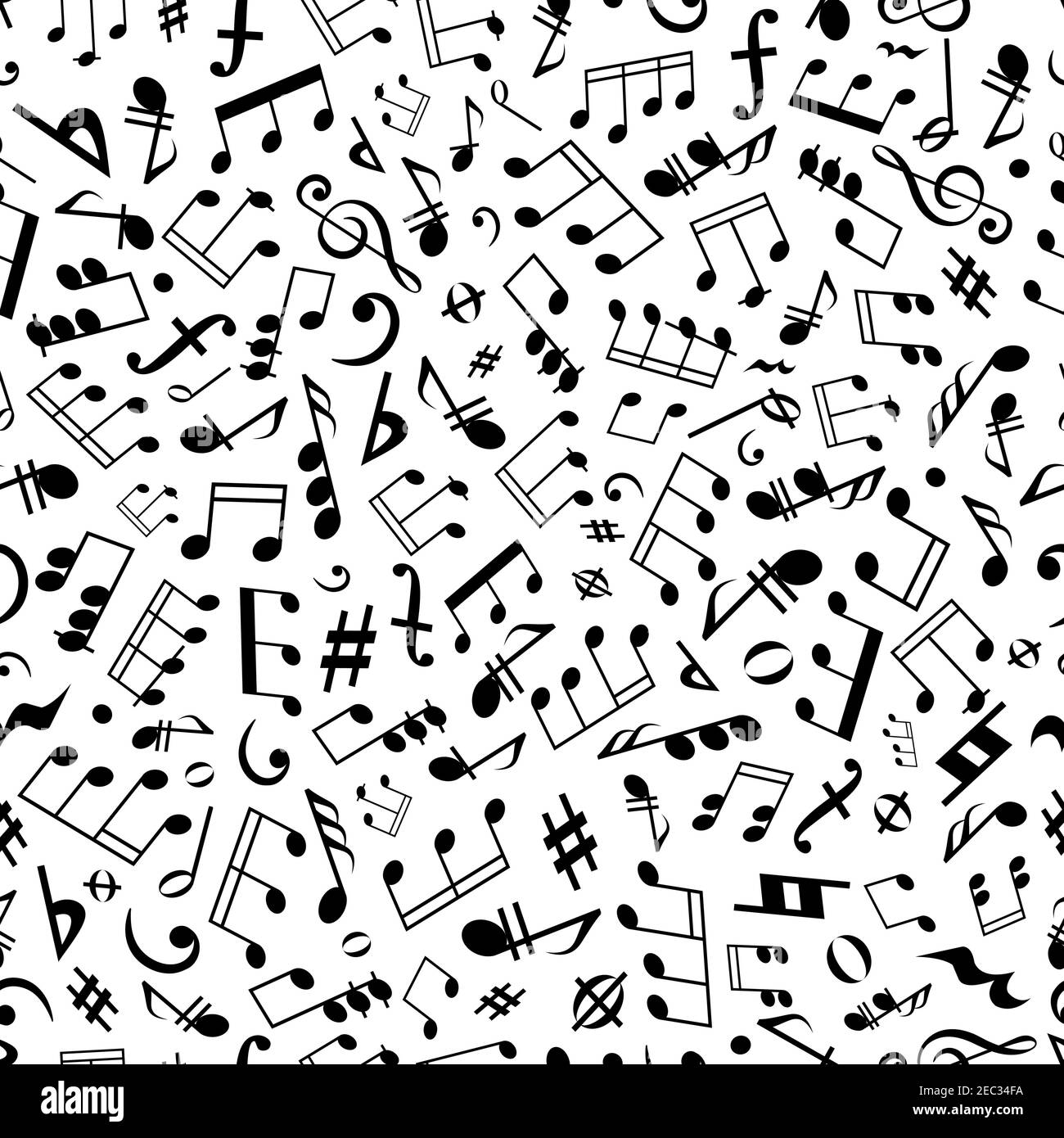 Black and white seamless musical symbols and marks background pattern ...