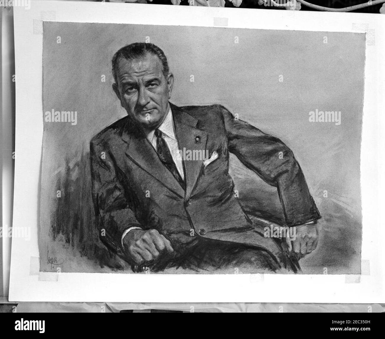 Charcoal portrait of Vice President Lyndon B. Johnson (LBJ) by artist ...
