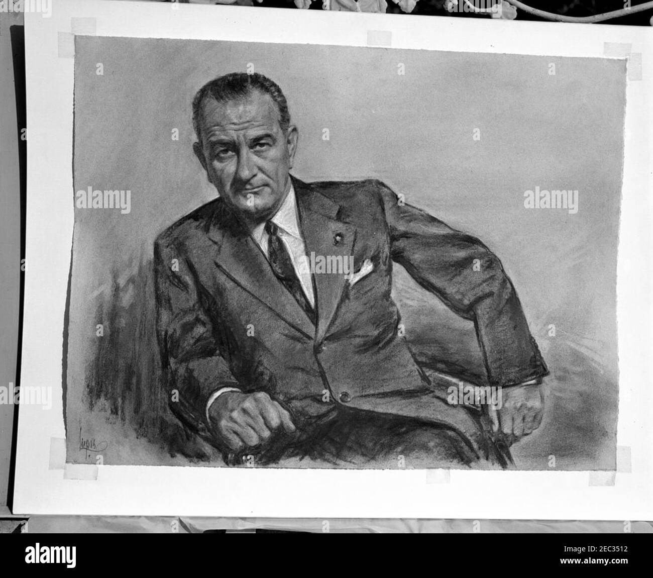 Charcoal portrait of Vice President Lyndon B. Johnson (LBJ) by artist ...
