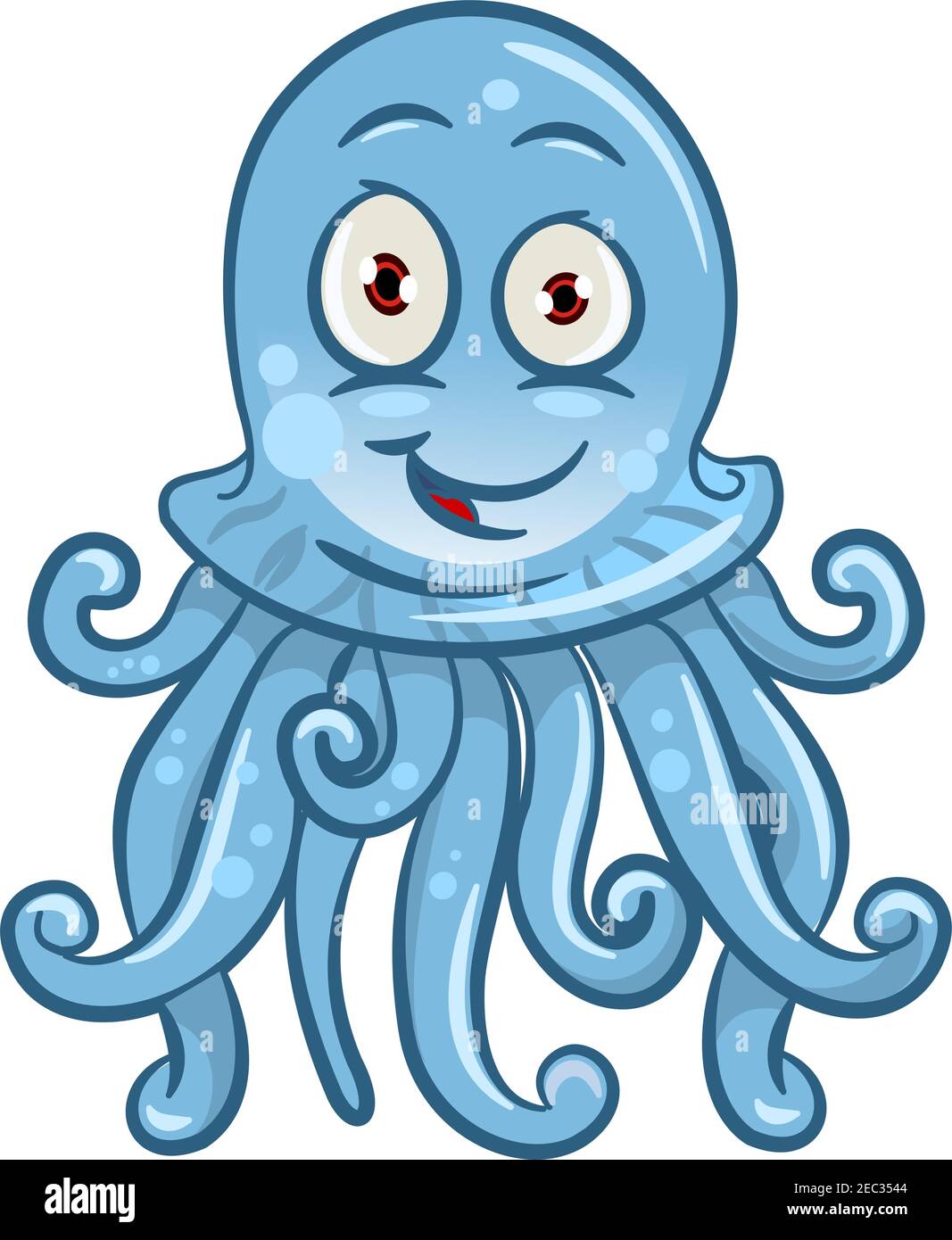 Cute cartoon jellyfish character with blue transparent body and smiling ...