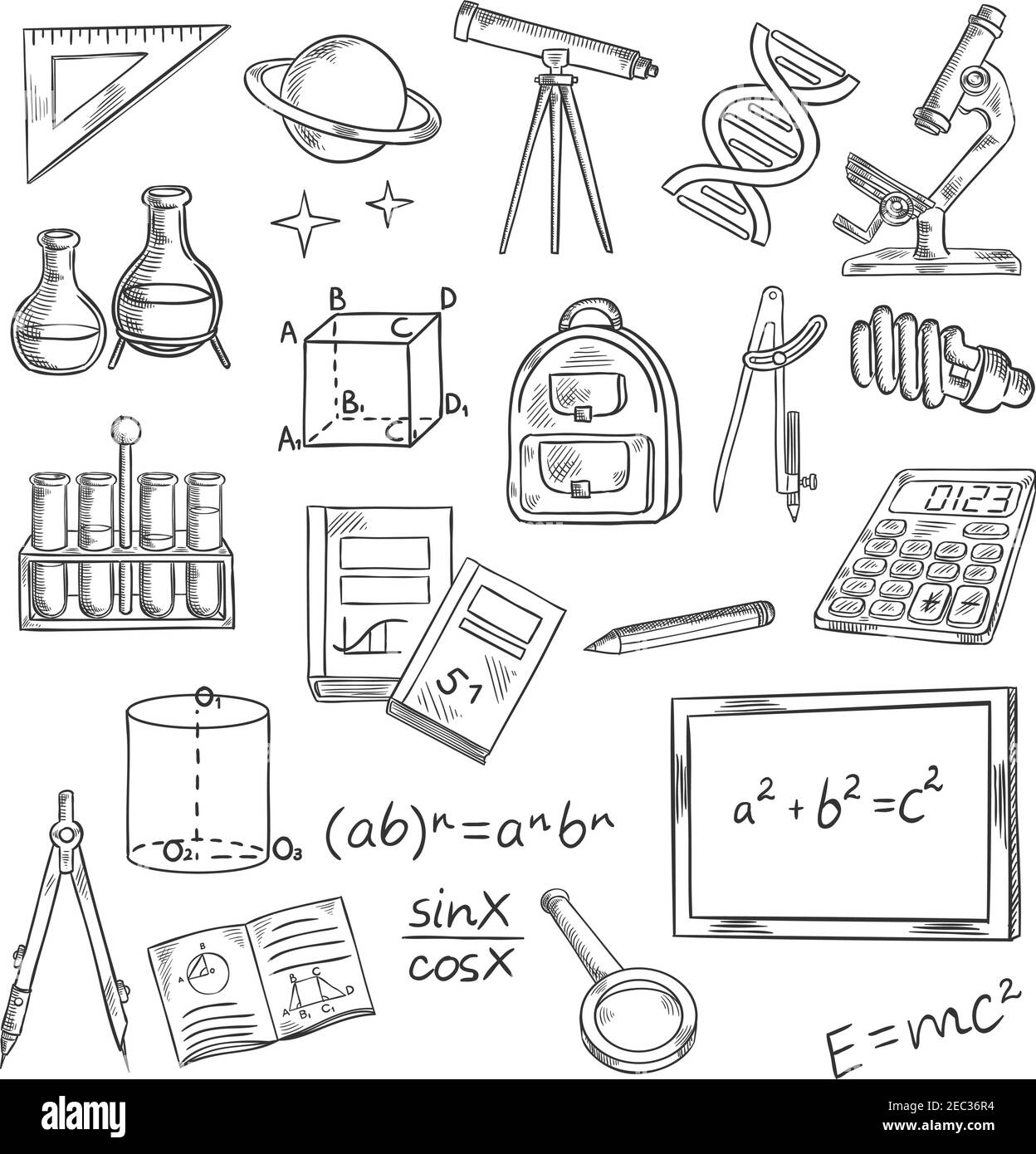 Education and knowledge themed sketch symbols of blackboard with ...