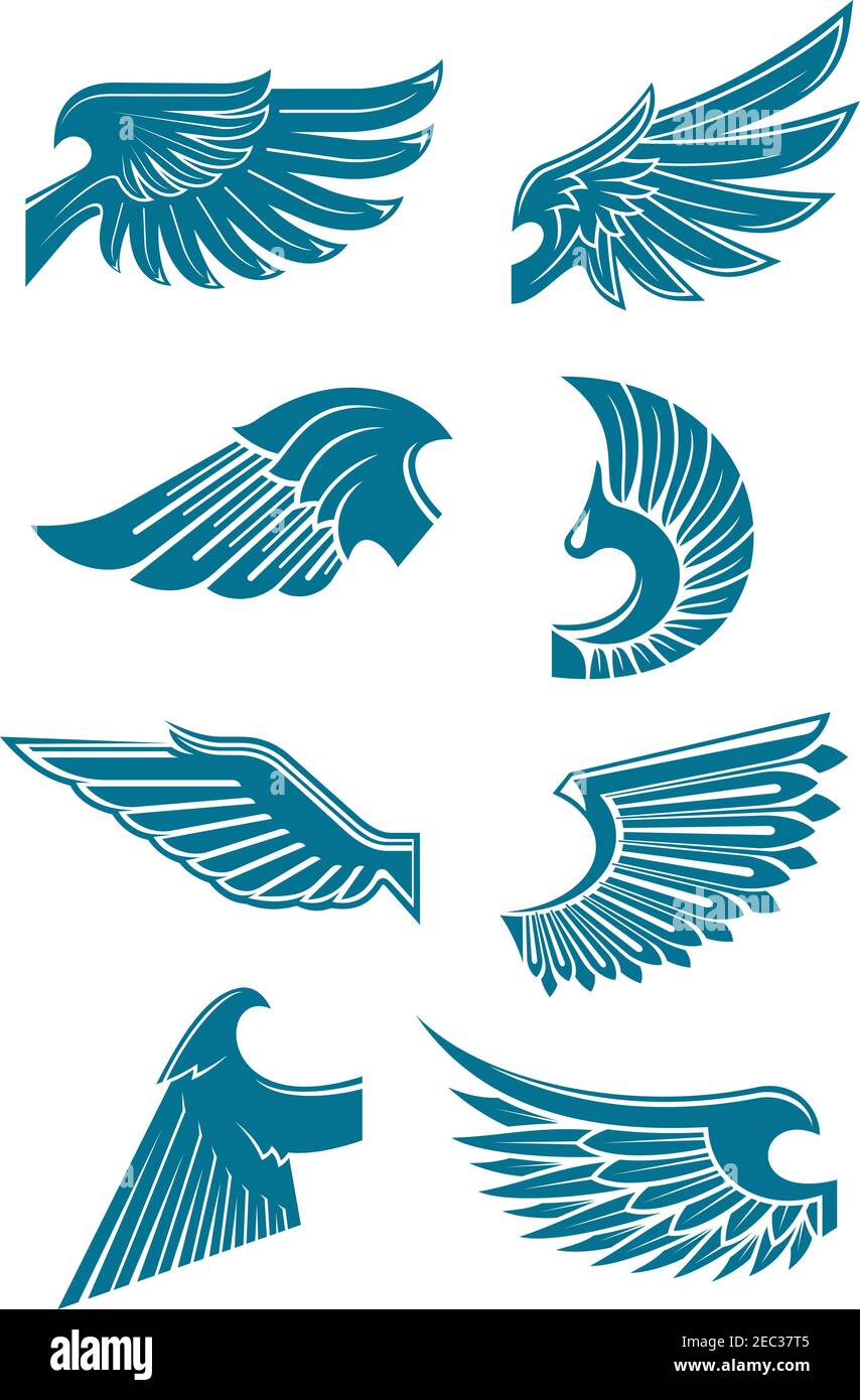 Blue wings heraldic symbols for tattoo, t-shirt print or emblem design ...