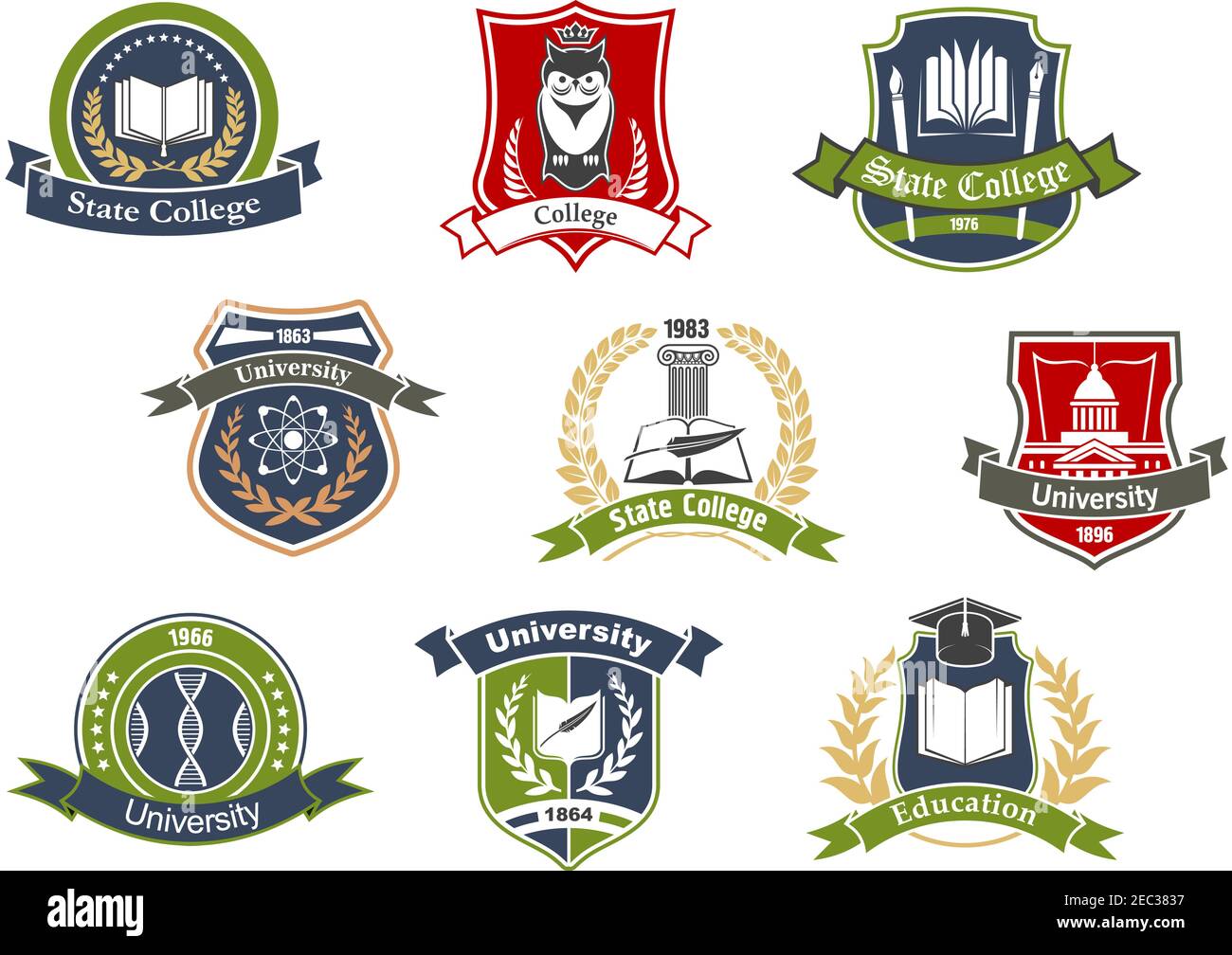 Education symbols for university and college school design with books ...