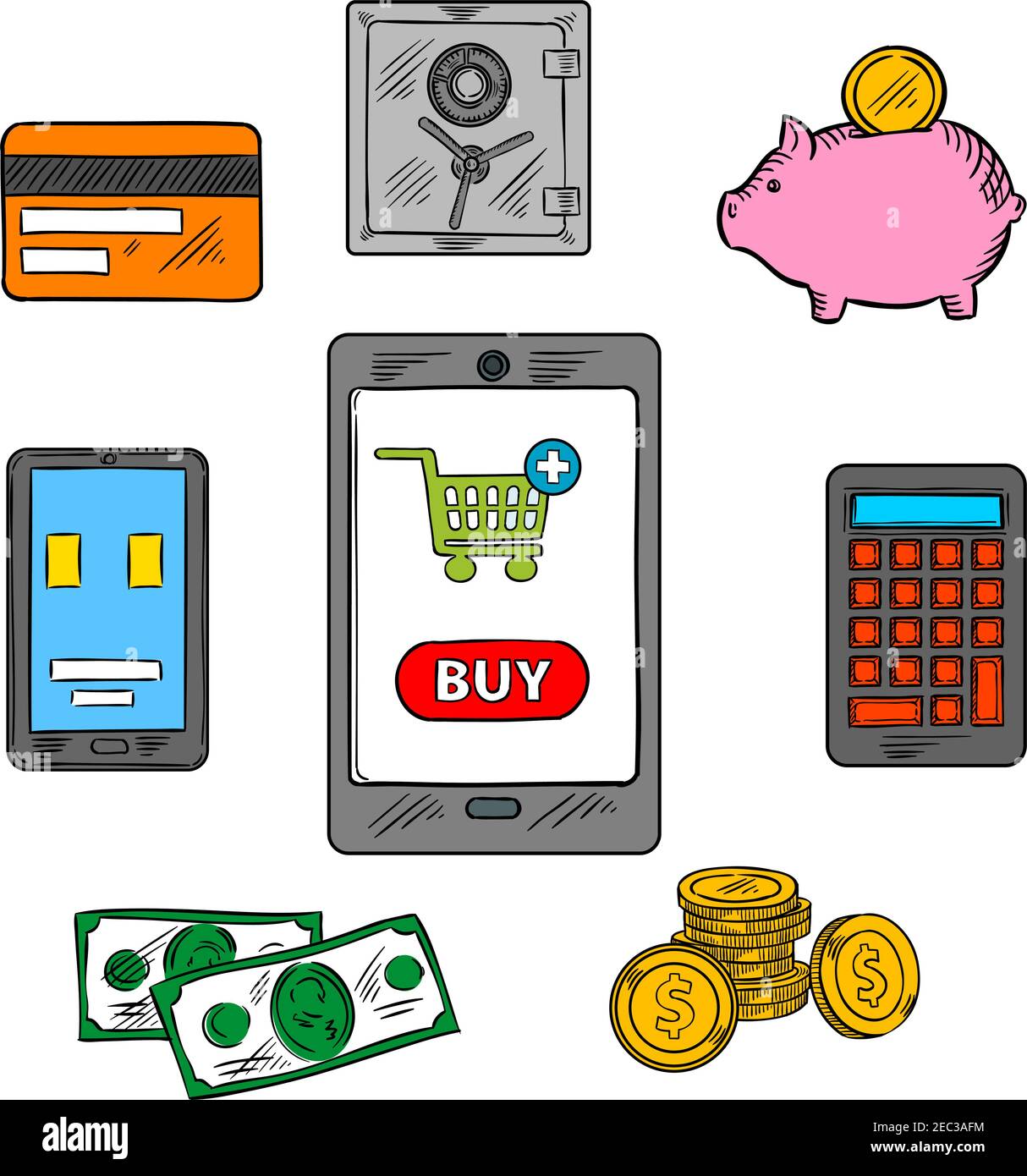 Online trading flat concept with a shopping cart on a tablet screen ...