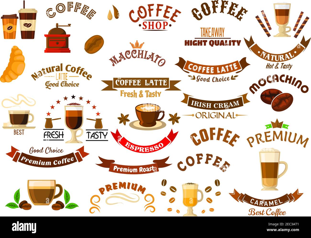 Coffee shop and cafe design elements with retro icons of cups with ...
