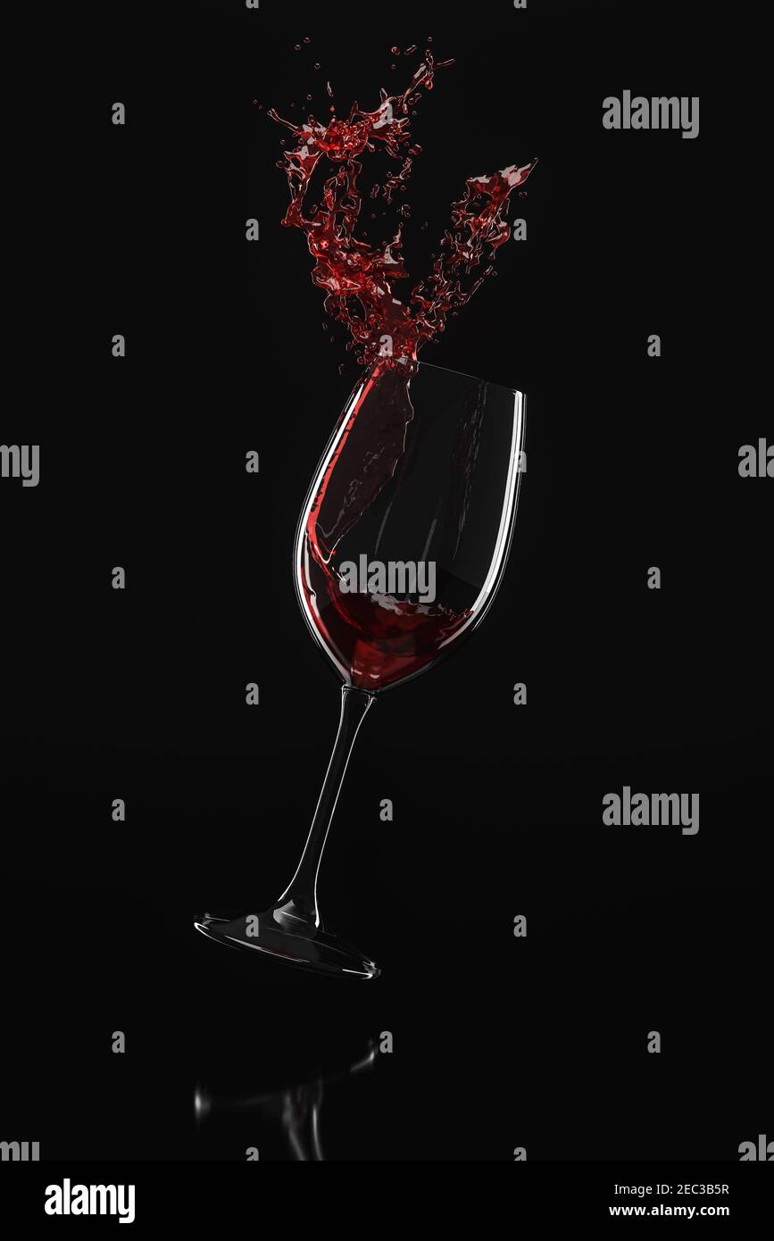 Wine Splash, Glass falling with wine splashing, Liquid Motion. 3D ...