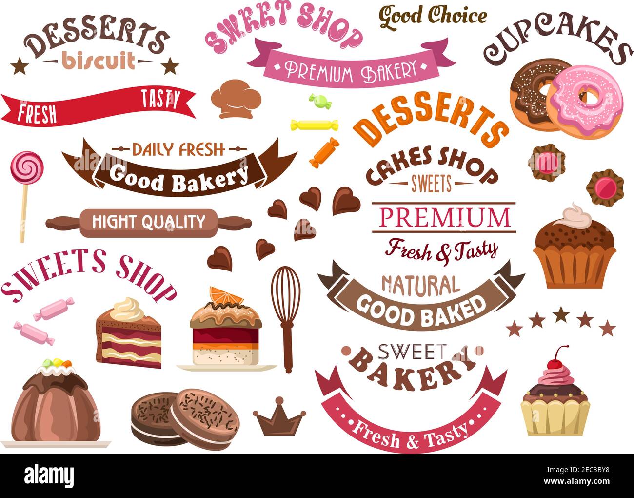 Delicious chocolate pastries and desserts retro icons for confectionery ...