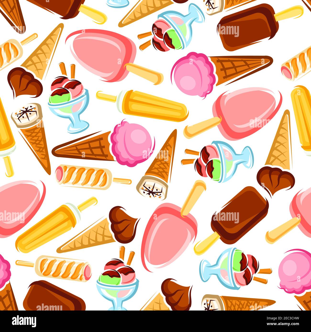 Retro seamless pattern of colorful ice cream on white background for ...
