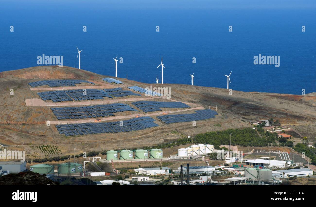 Madeira, Portugal - September 2017: Landscape view of wind turbines and ...