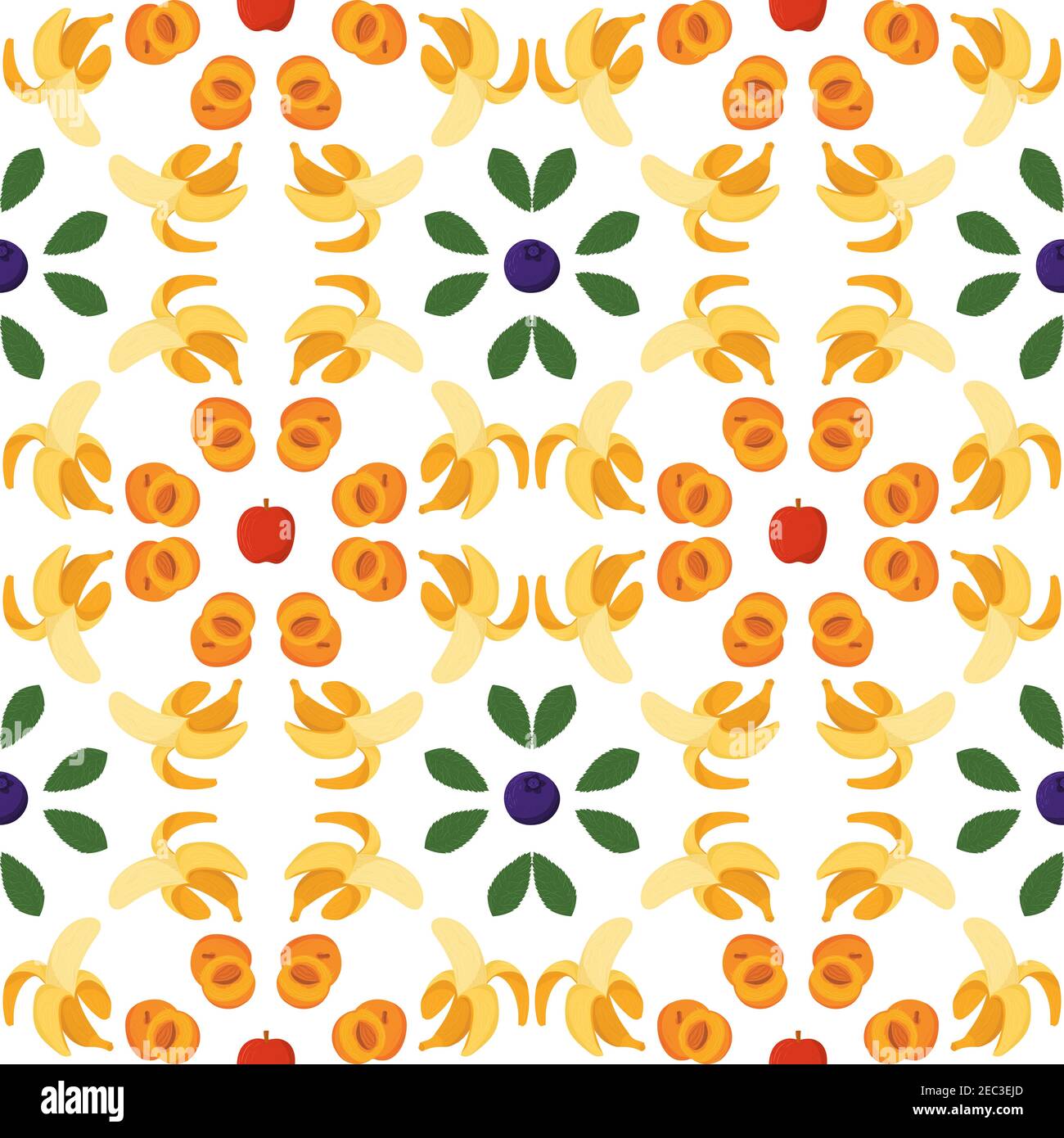 Geometric seamless pattern with fruits - banana, apricot, apple ...