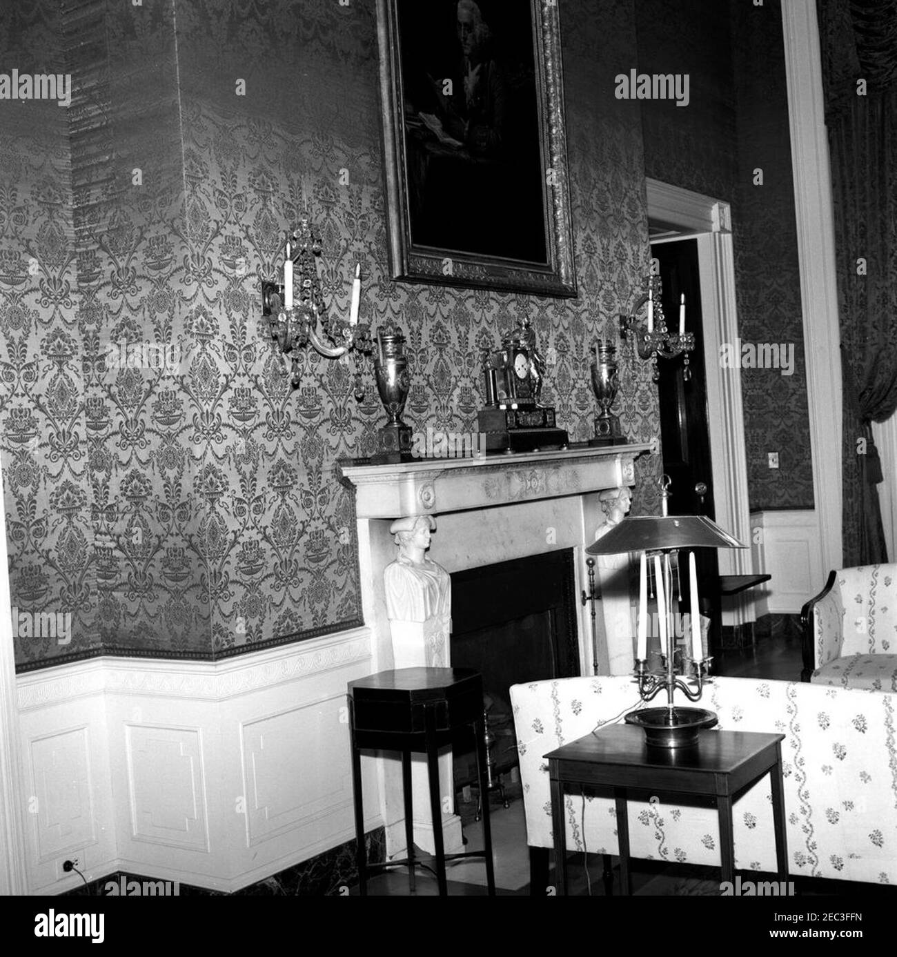 White House Rooms: Green Room. View of the mantel and fireplace in the ...