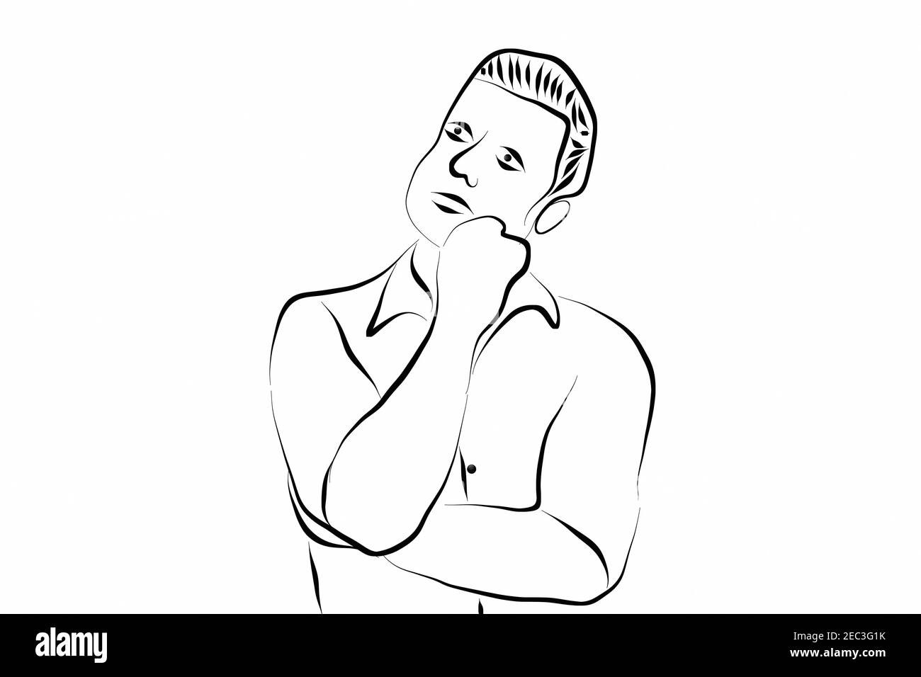 Illustration of thinking man outline isolated on white background Stock ...