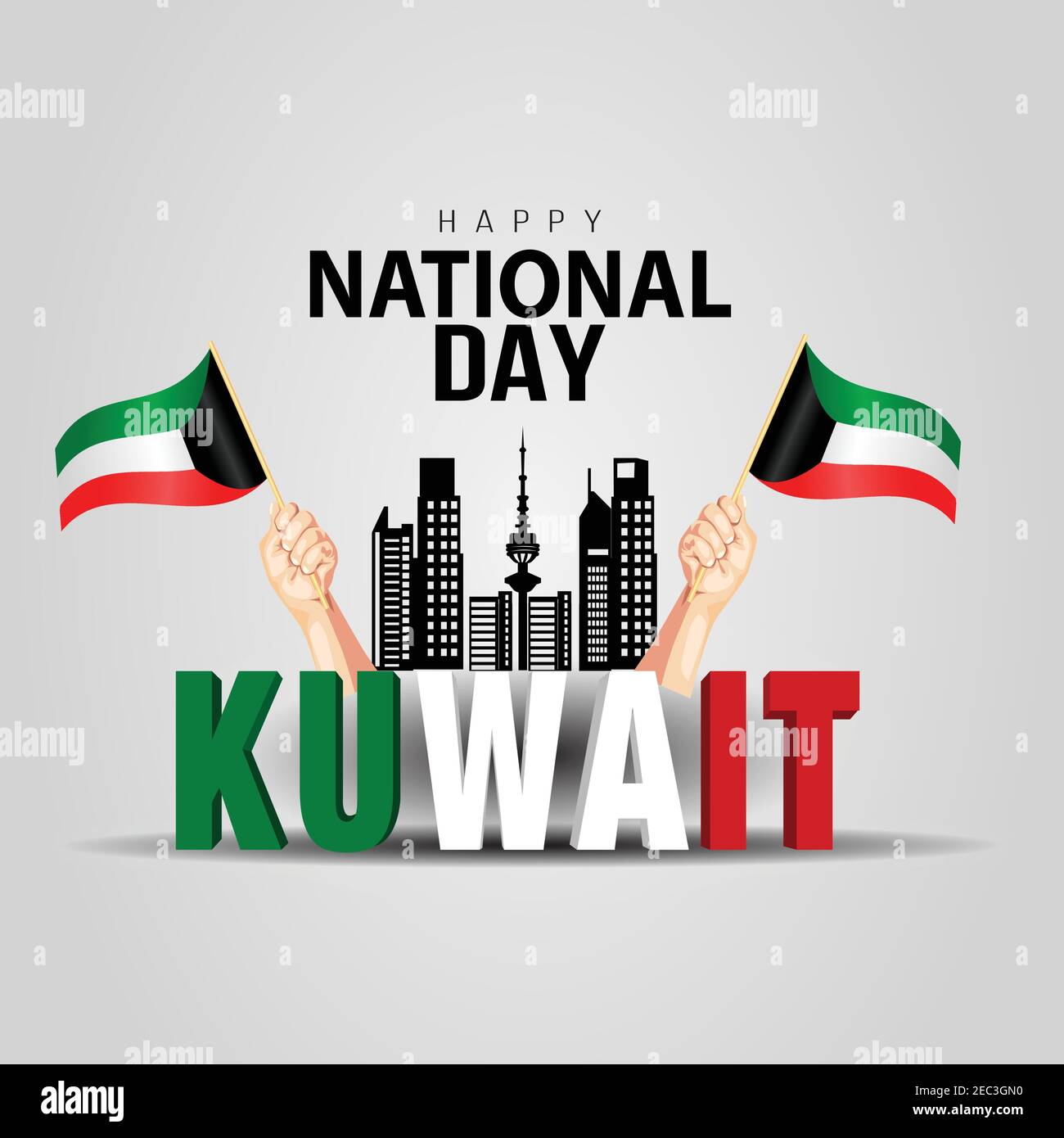 25th February happy national day Kuwait. hands holding Kuwait flag. 3d ...