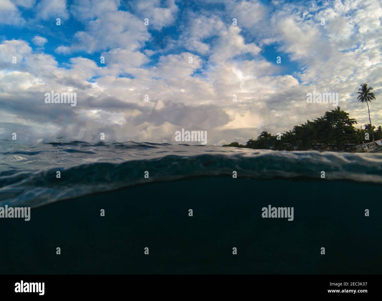 Double landscape with sea and sky. Above and below waterline in ...