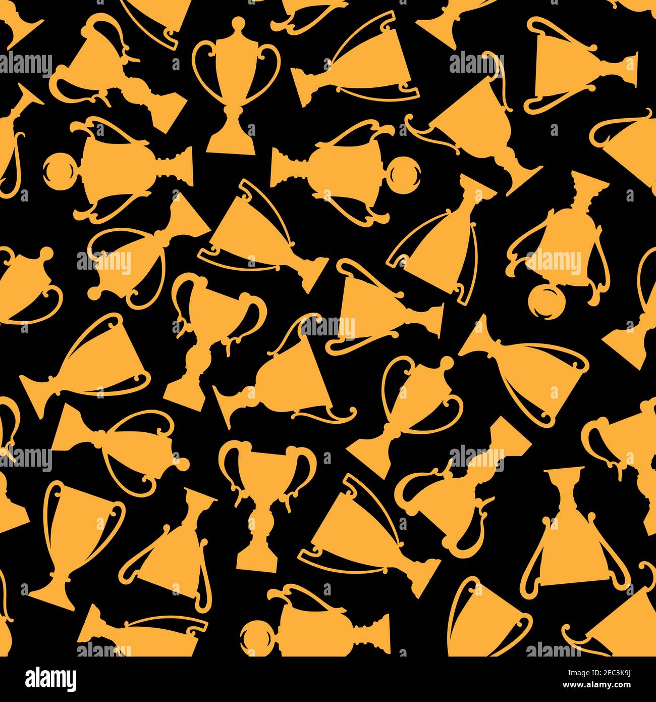 Golden champion cups and trophies pattern. Seamless ornament of two ...