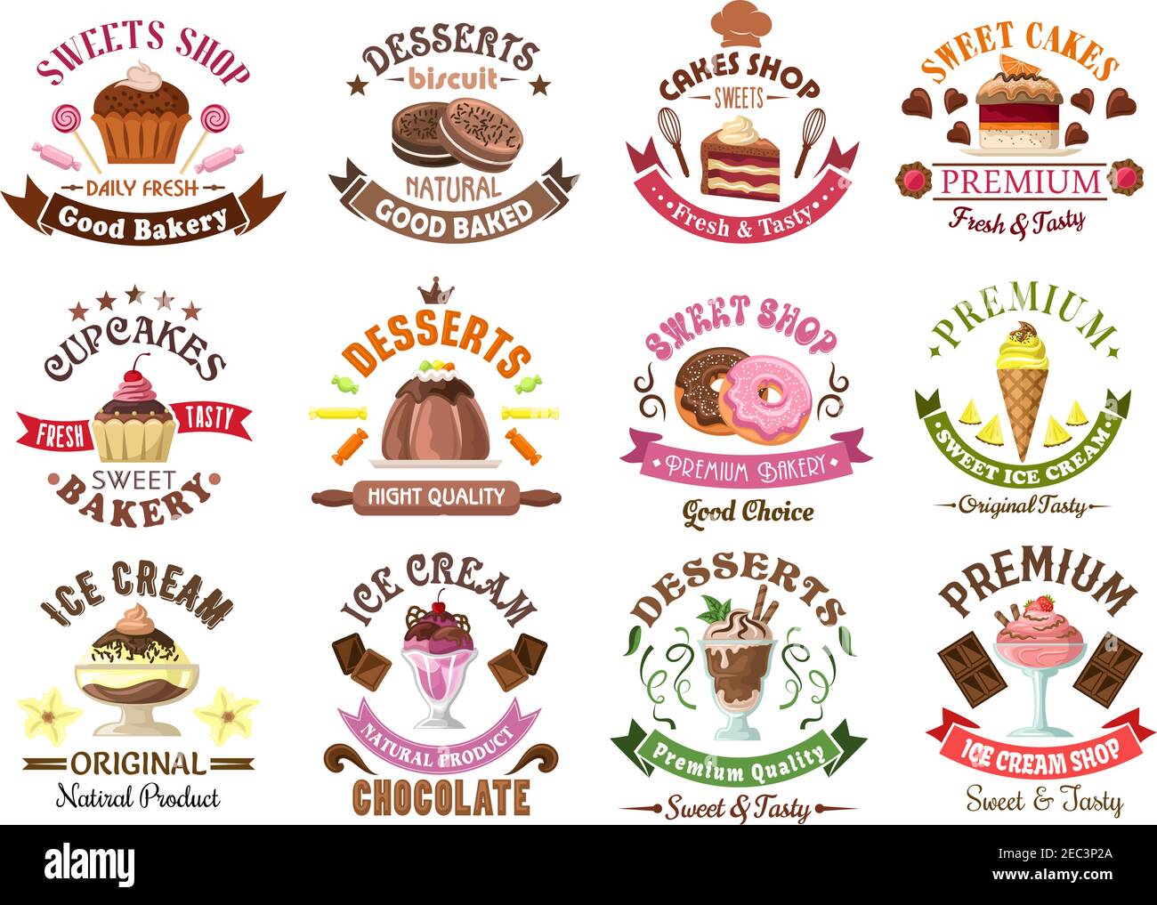 Chocolate cakes and cupcakes, donuts, cookies and pudding, ice cream ...