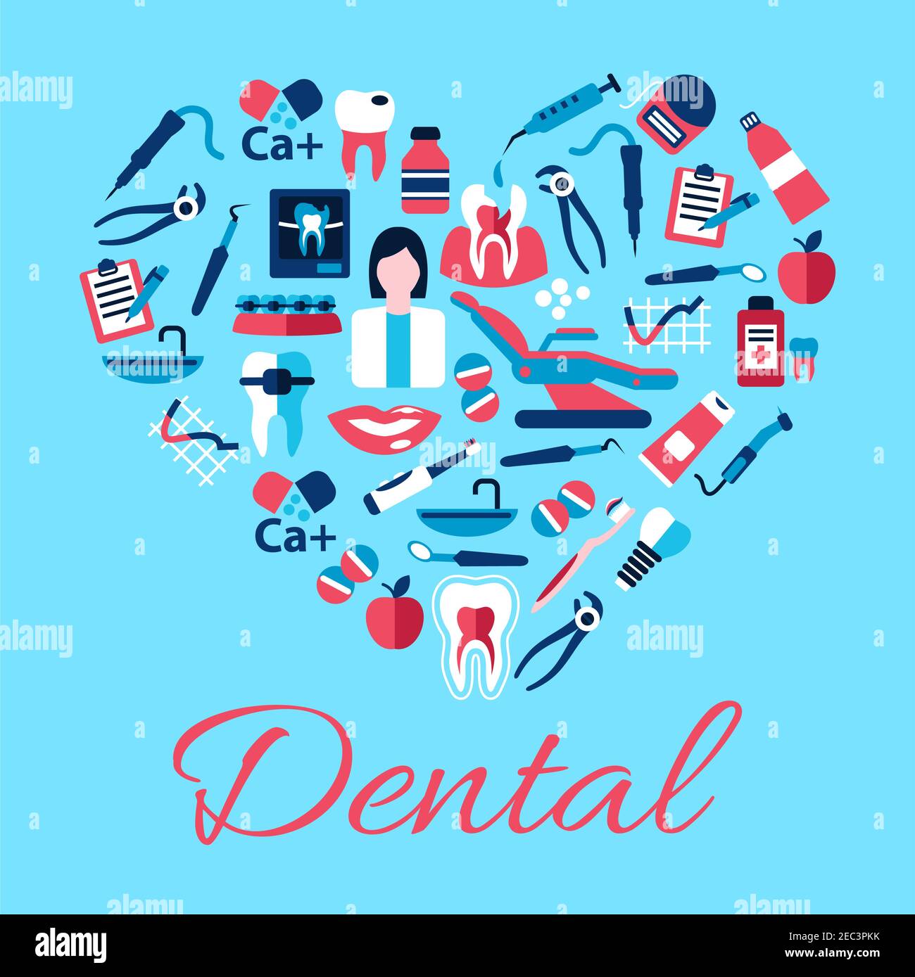 Dentist with tools and equipments symbols arranged into a shape of a ...