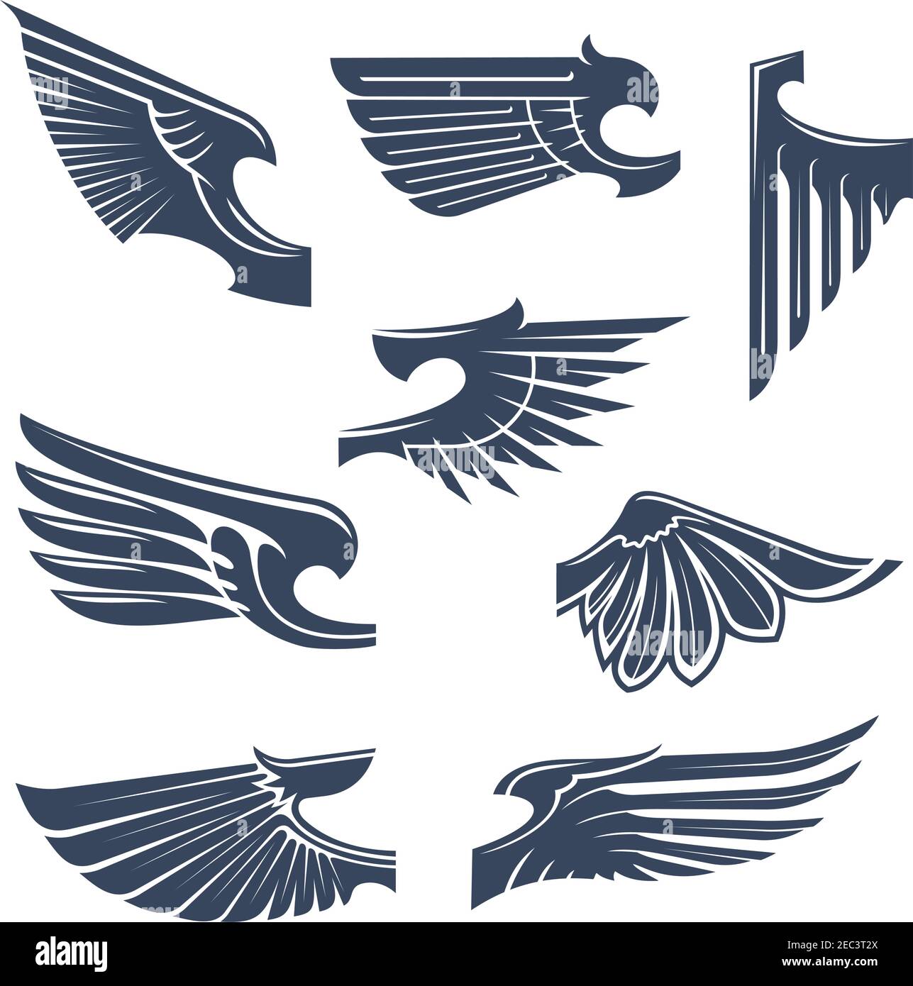 Medieval heraldry symbols of birds or mythical beasts wings with tribal ...