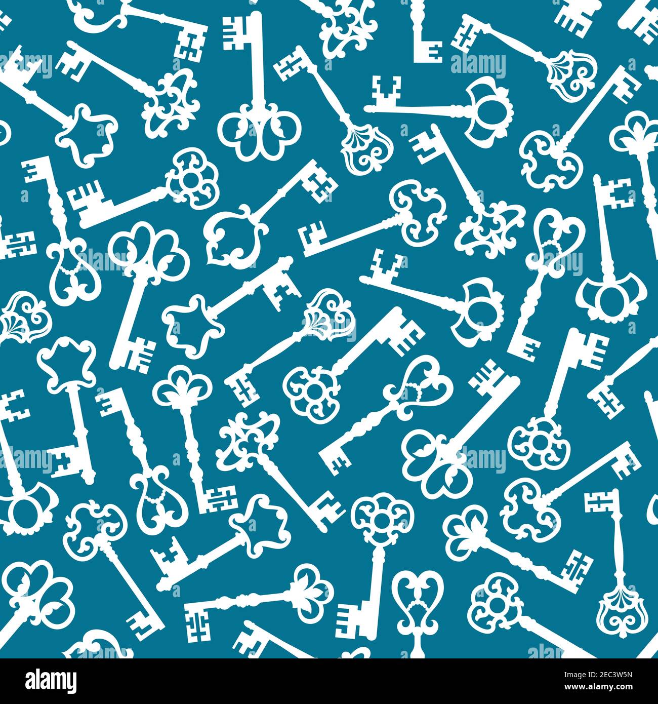 Ornamental ancient keys seamless pattern with white silhouettes of ...