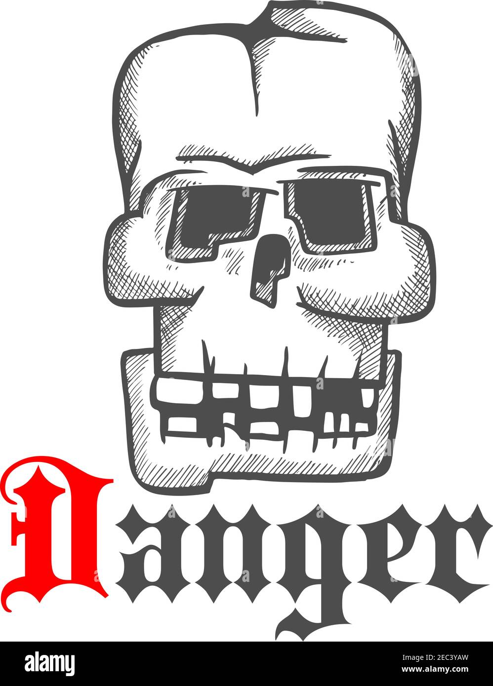 Square skull icon for tattoo or jewelry design usage with old human ...