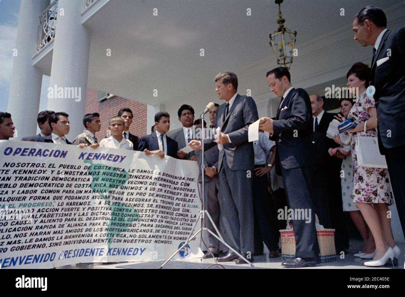 Trip to Costa Rica: President Kennedy at a welcoming ceremony given by ...