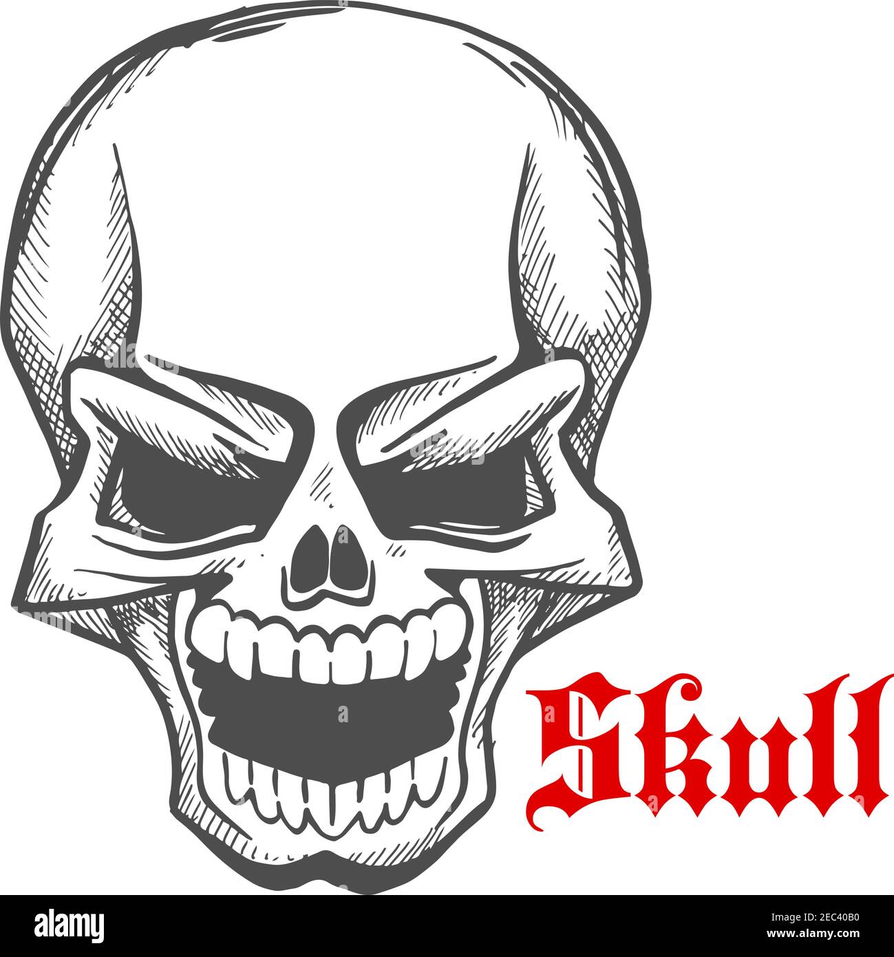 Laughing demon or vampire sketch symbol of monstrous skull with eerie ...