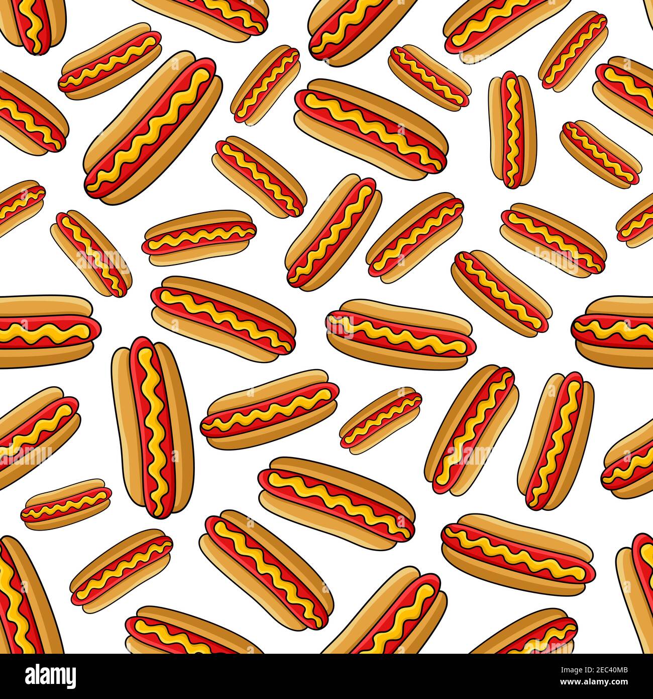 Fresh grilled hot dogs seamless pattern background for fast food cafe ...