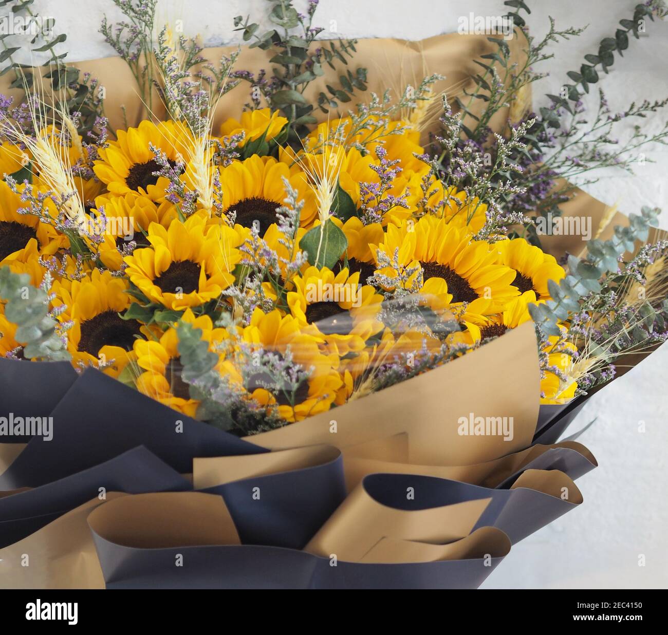 Yellow Sunflower, Statice, Sea lavender, marsh rosemary, brown and dark ...
