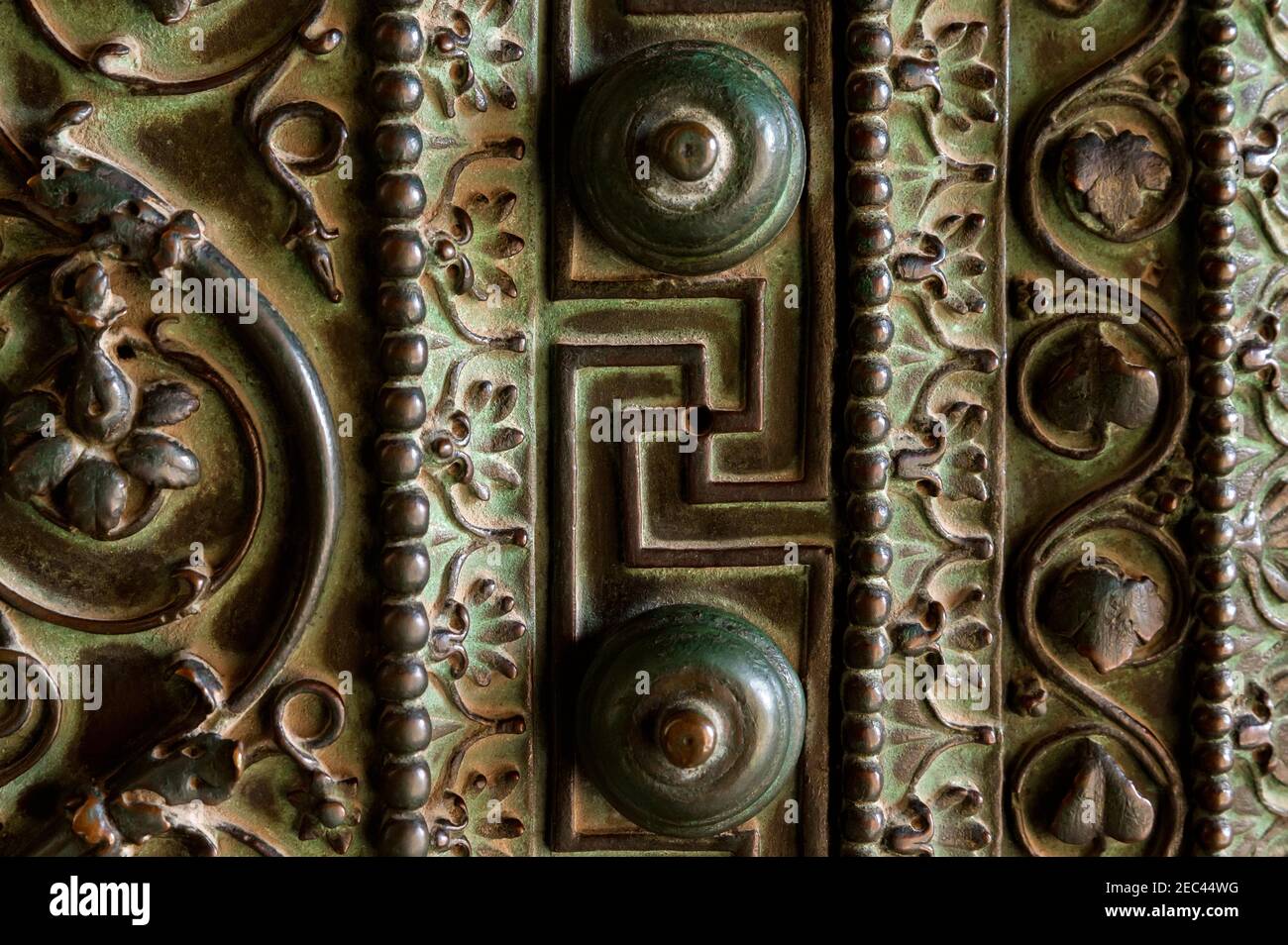Elements of antique wooden or metal door or architectural decorations ...