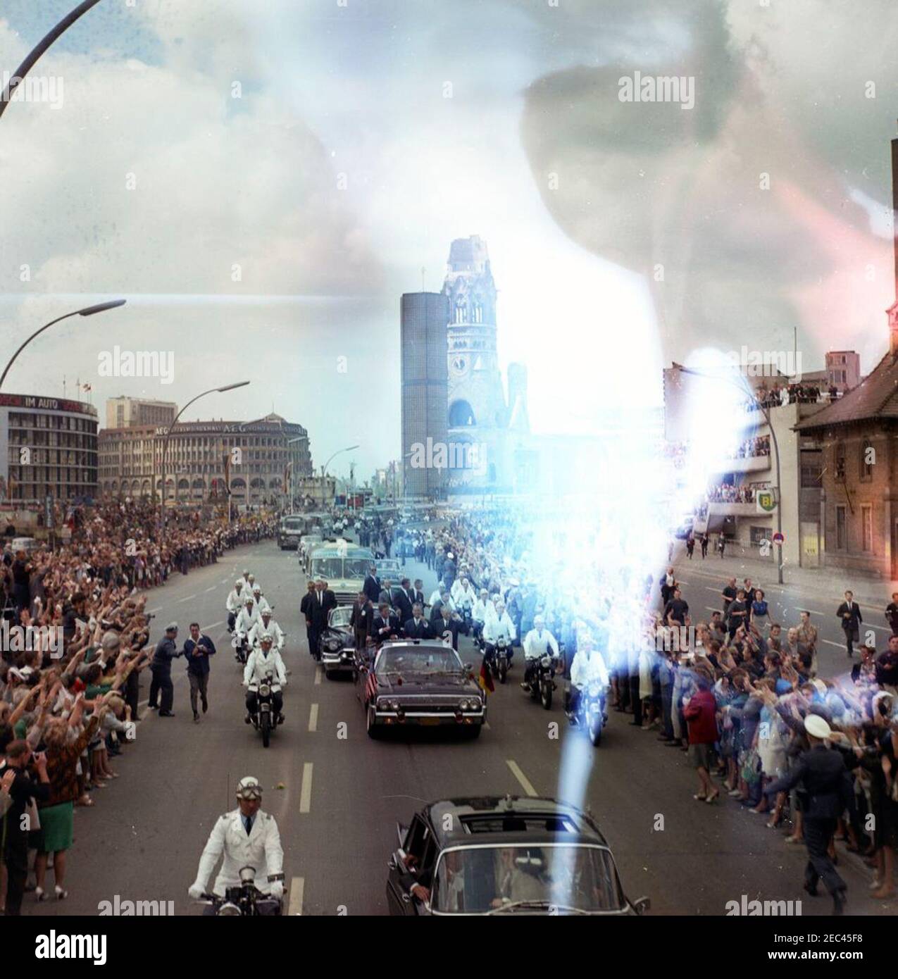 Trip to Europe: Germany, West Berlin: President Kennedy in motorcade ...