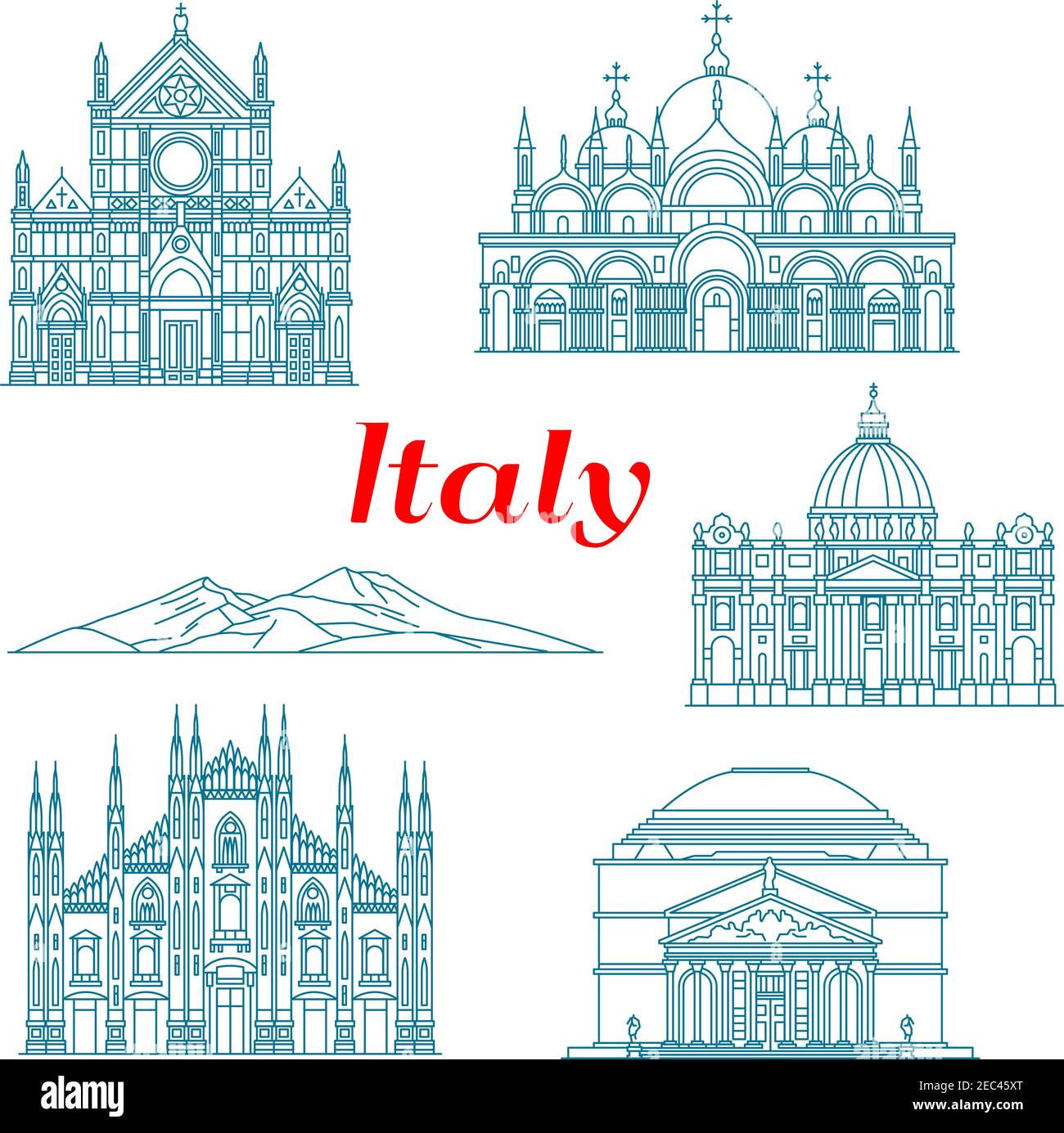 Antique religious architecture and famous nature landmarks of Italy ...