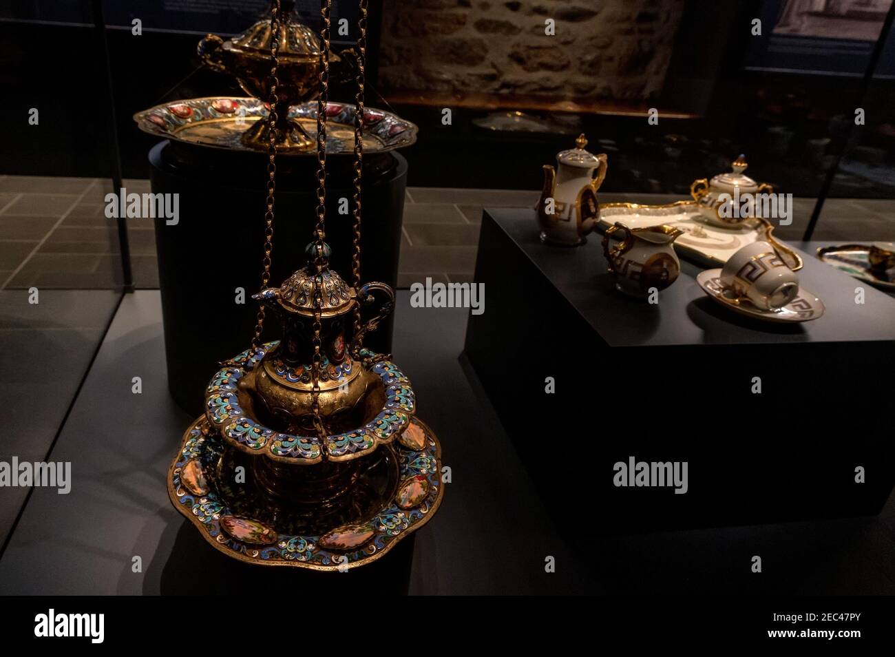 Turkish coffee, traditional service and a Turk for making coffee Stock ...