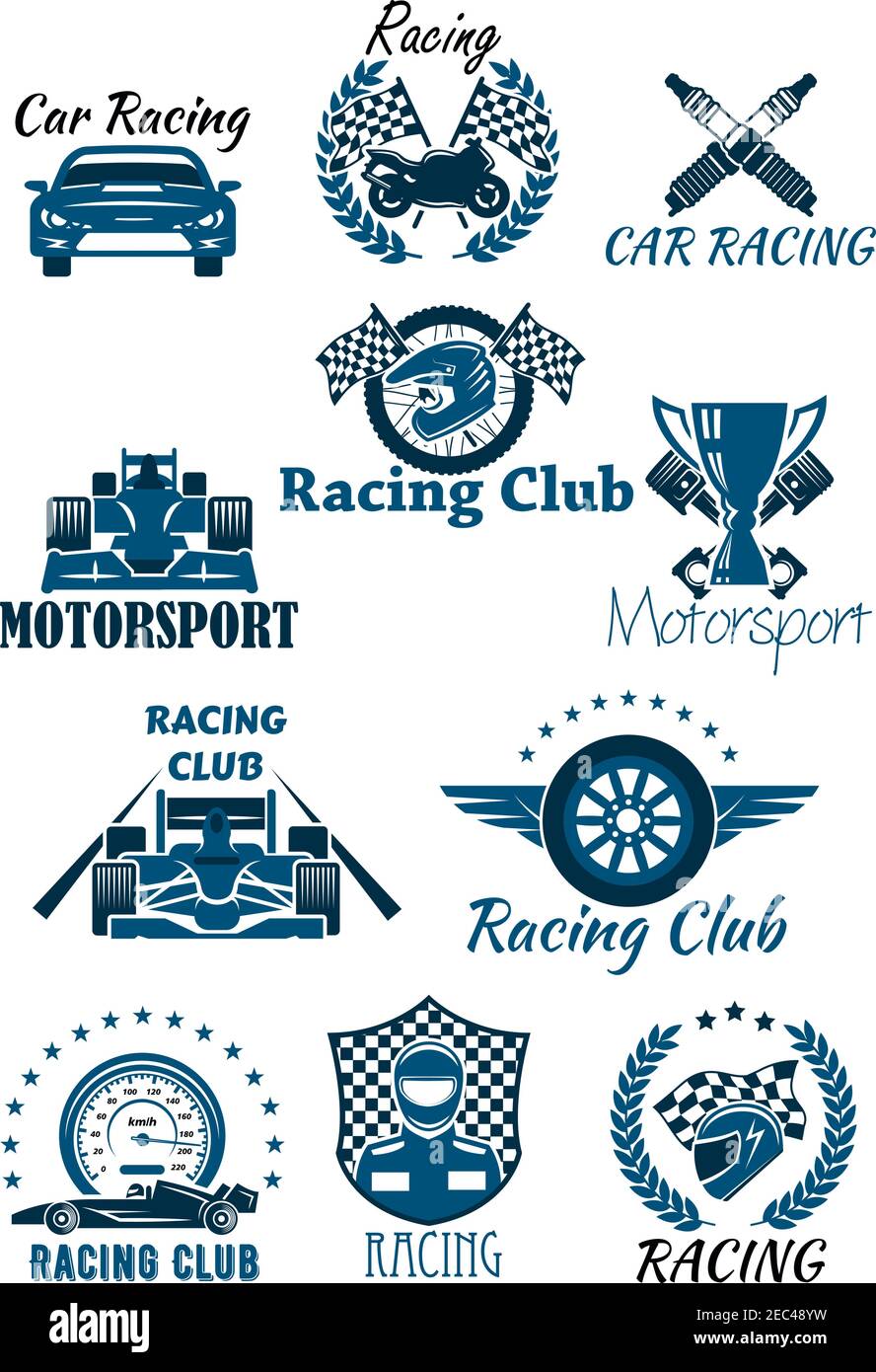 Isolated icons and emblems for racing and motorsport. Cars and racing ...