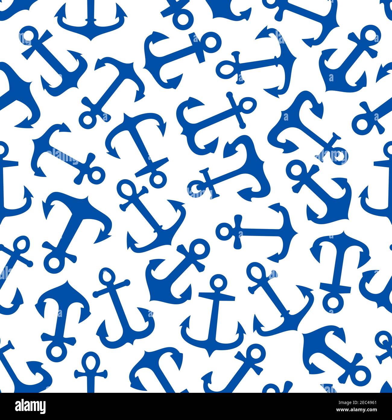 Blue marine ship anchors seamless pattern on white background. For ...