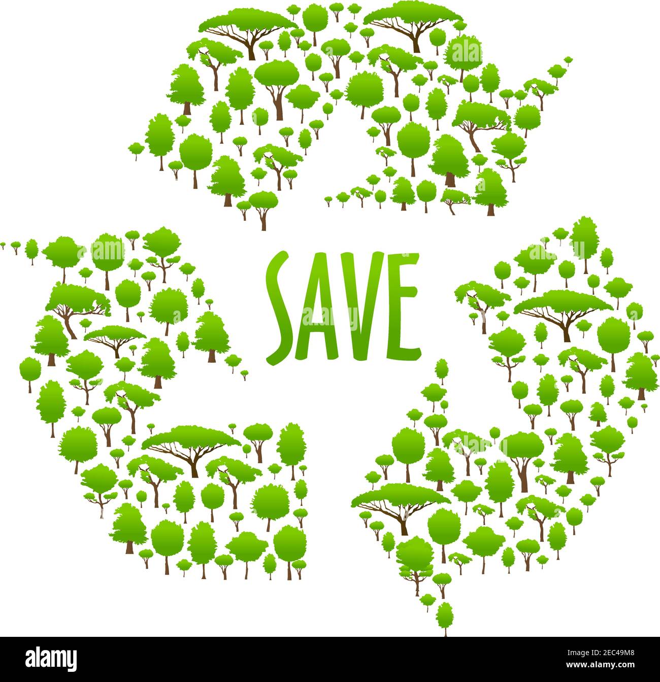 Recycling icon with caption Save in the center of three chasing arrows ...